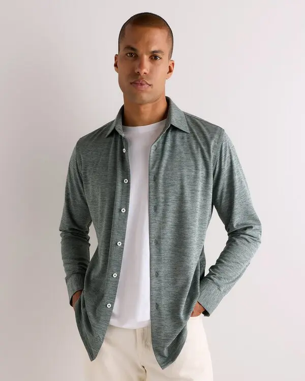 Quince Commuter Stretch Pique Long Sleeve Button Down - Pine Green