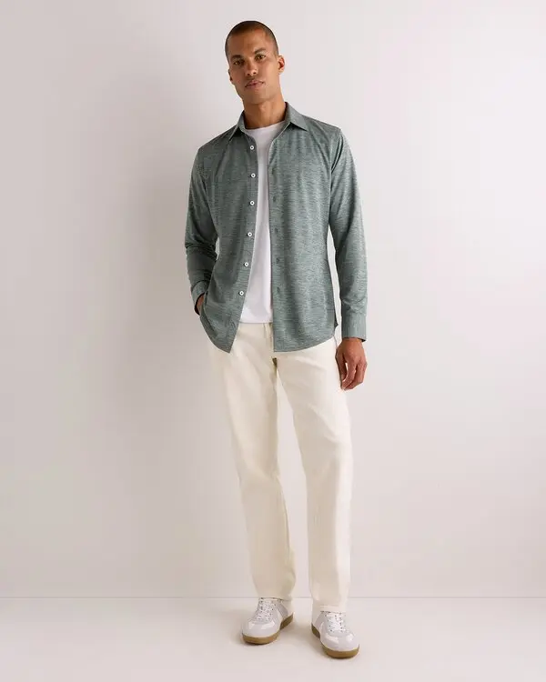 Quince Commuter Stretch Pique Long Sleeve Button Down - Pine Green