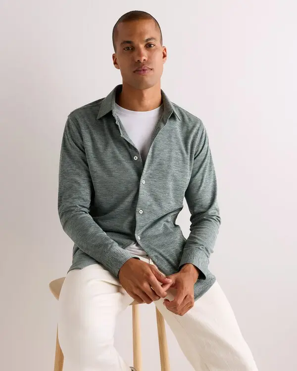 Quince Commuter Stretch Pique Long Sleeve Button Down - Pine Green