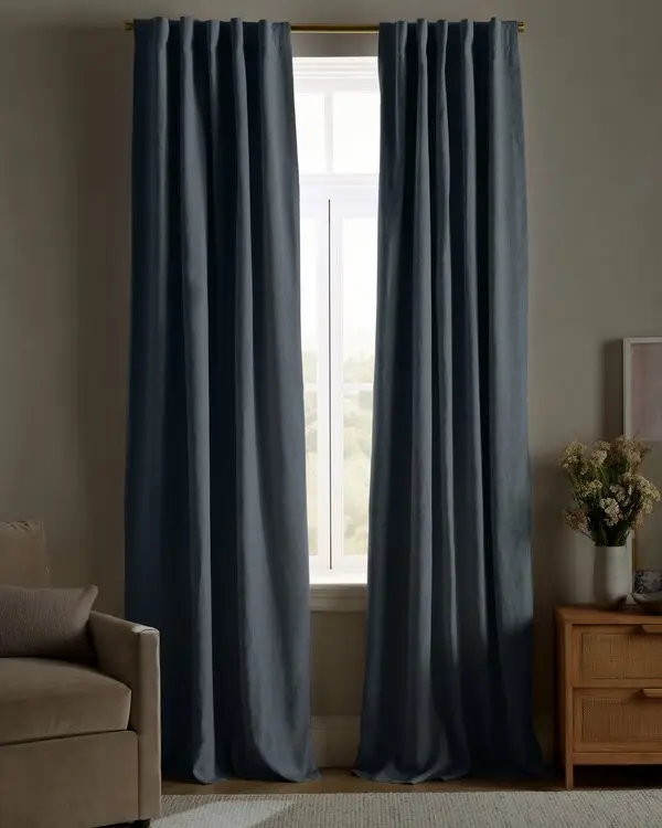 Quince European Linen True Blackout Curtain Single Panel - Chambray
