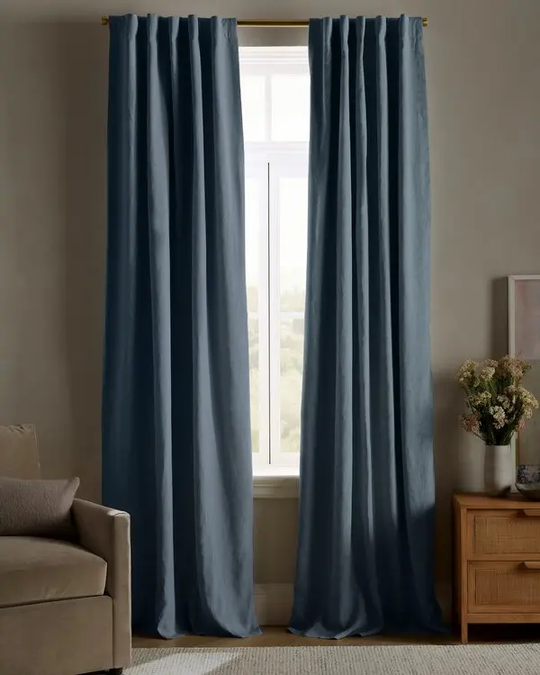 Quince European Linen True Blackout Curtain Single Panel - Chambray