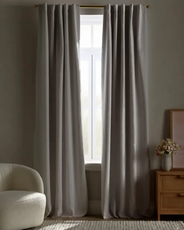 Quince European Linen True Blackout Curtain Single Panel - Cloud