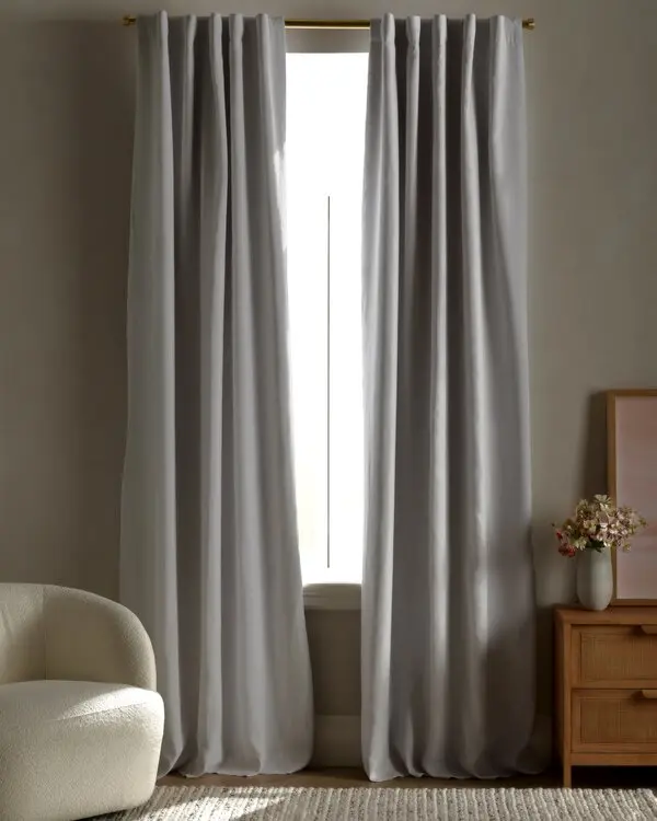Quince European Linen True Blackout Curtain Single Panel - Cloud