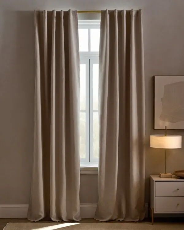 Quince European Linen True Blackout Curtain Single Panel - Dark Flax