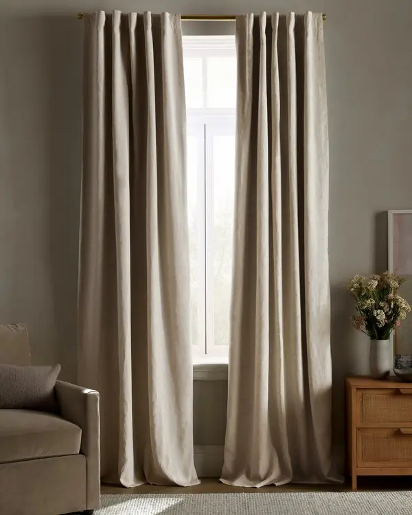 Quince European Linen True Blackout Curtain Single Panel - Flax