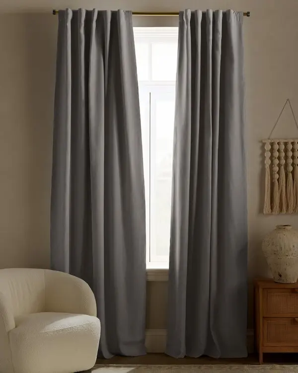 Quince European Linen True Blackout Curtain Single Panel - Grey