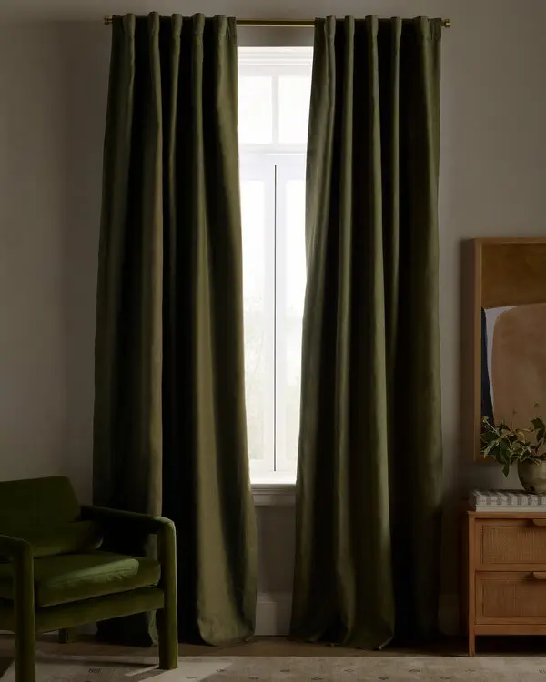 Quince European Linen True Blackout Curtain Single Panel - Hunter Green