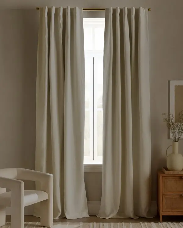 Quince European Linen True Blackout Curtain Single Panel - Ivory