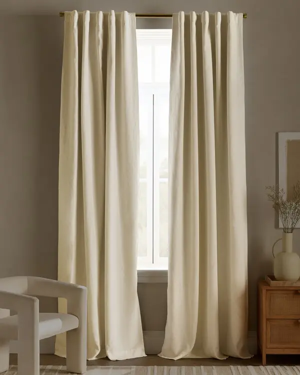 Quince European Linen True Blackout Curtain Single Panel - Ivory