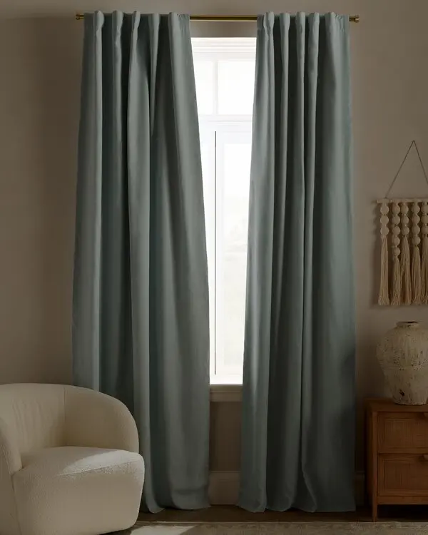 Quince European Linen True Blackout Curtain Single Panel - Light Blue