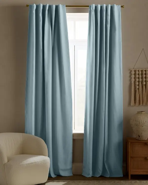 Quince European Linen True Blackout Curtain Single Panel - Light Blue