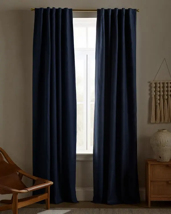 Quince European Linen True Blackout Curtain Single Panel - Navy