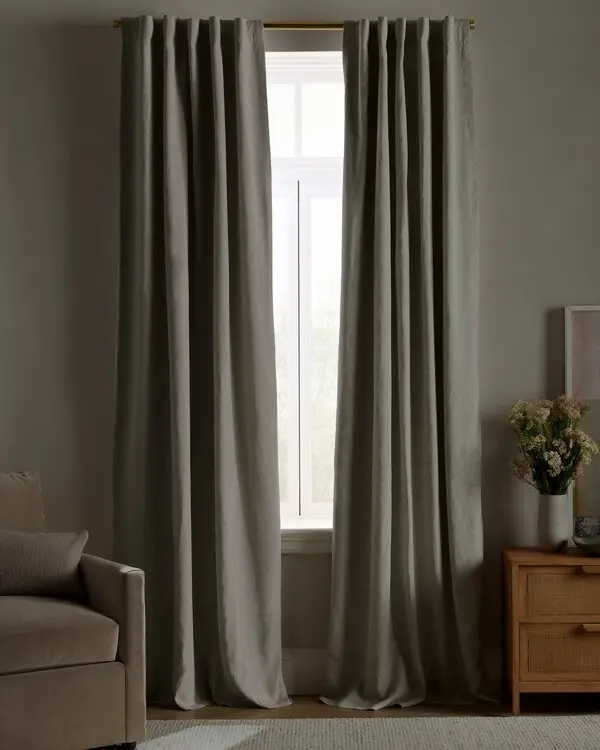 Quince European Linen True Blackout Curtain Single Panel - Sage