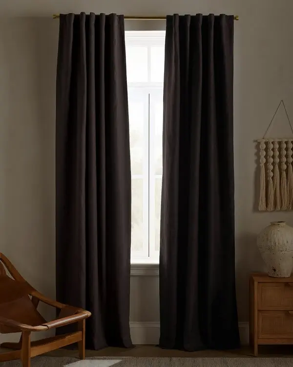 Quince European Linen True Blackout Curtain Single Panel - Storm