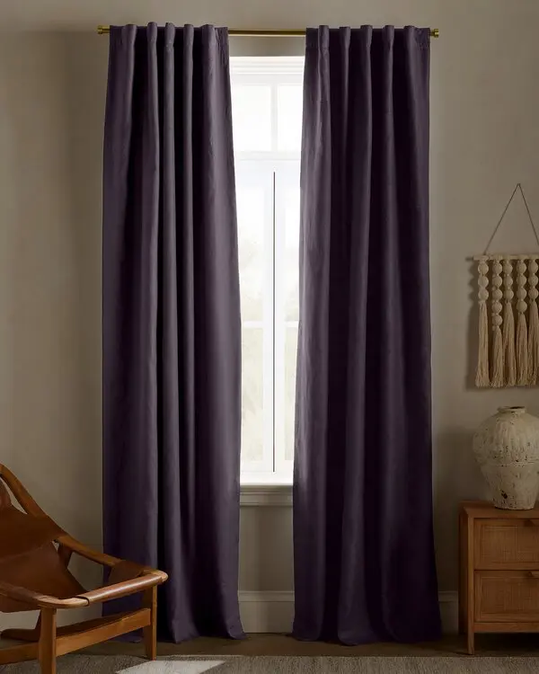 Quince European Linen True Blackout Curtain Single Panel - Storm
