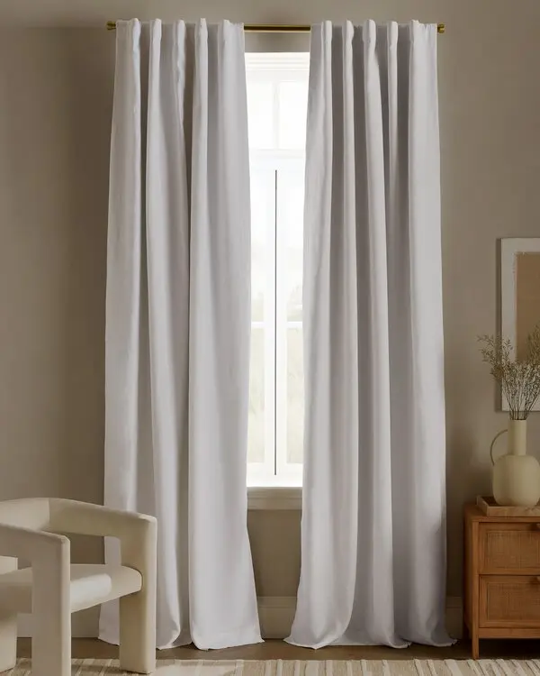 Quince European Linen True Blackout Curtain Single Panel - White