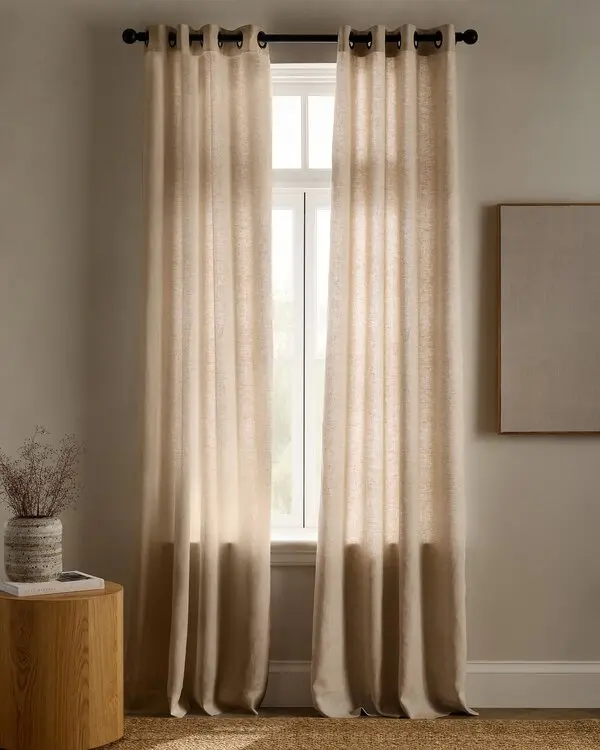 Quince European Linen Grommet Curtain Single Panel - Flax