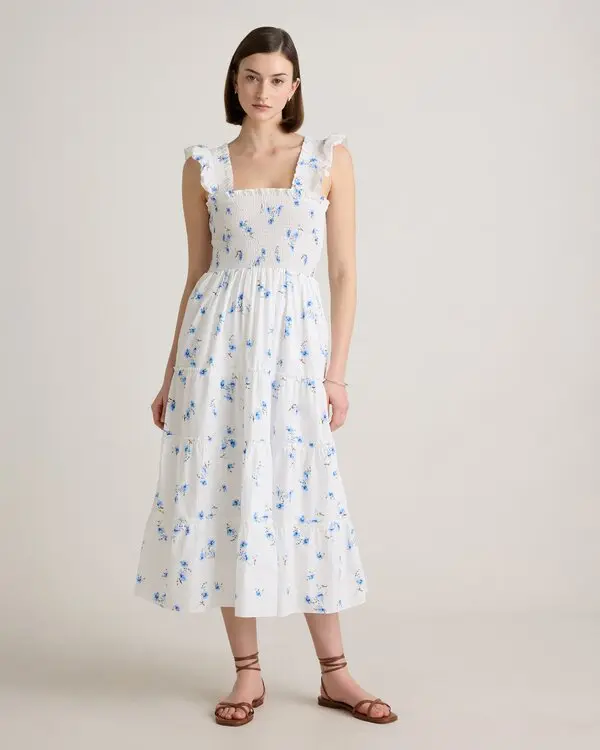 Quince Organic Cotton Smocked Midi Dress - Romantic Stems