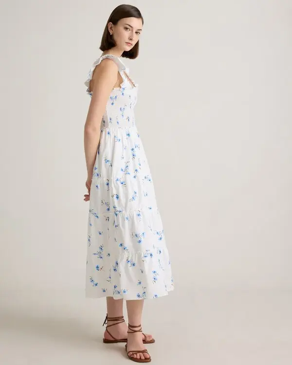Quince Organic Cotton Smocked Midi Dress - Romantic Stems