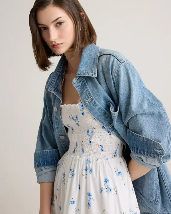Quince Organic Cotton Smocked Midi Dress - Romantic Stems