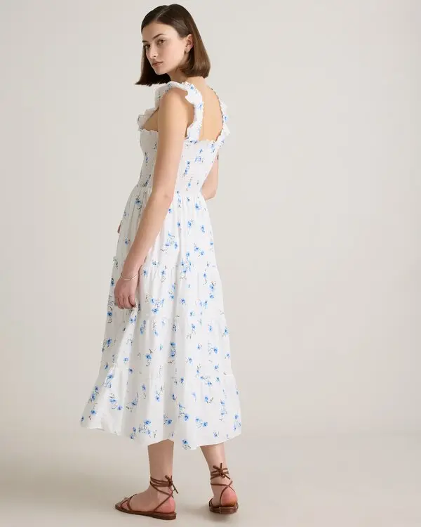 Quince Organic Cotton Smocked Midi Dress - Romantic Stems