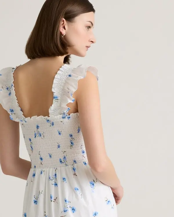 Quince Organic Cotton Smocked Midi Dress - Romantic Stems