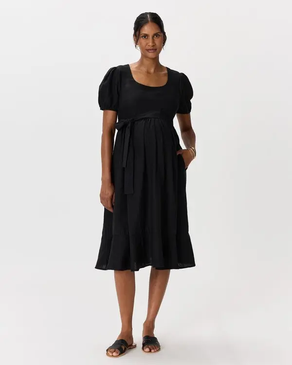 Quince 100% European Linen Maternity Midi Dress - Black
