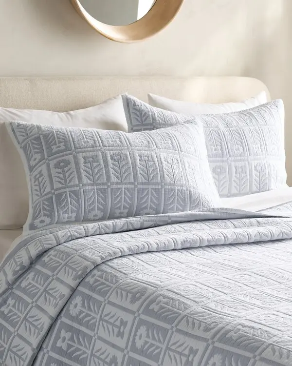 Quince Jacquard Floral Coverlet - Blue Fog
