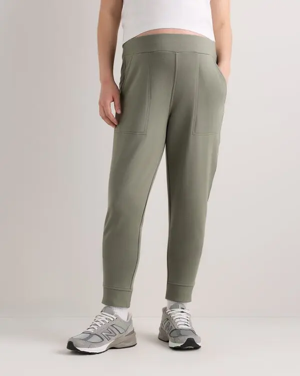 Quince Fleece Maternity Joggers - Smoked Thyme Green