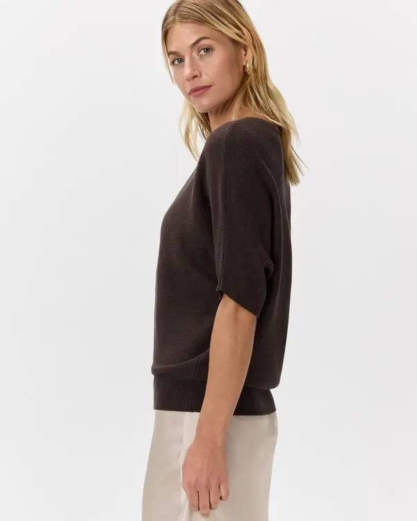 Quince Cotton Cashmere Link-stitch Dolman Sweater - Mocha Heather