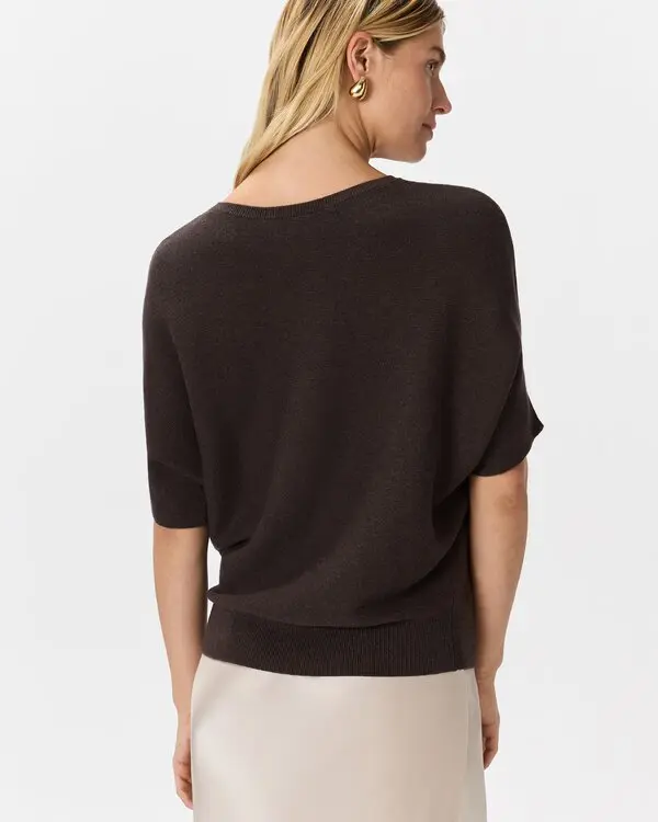 Quince Cotton Cashmere Link-stitch Dolman Sweater - Mocha Heather
