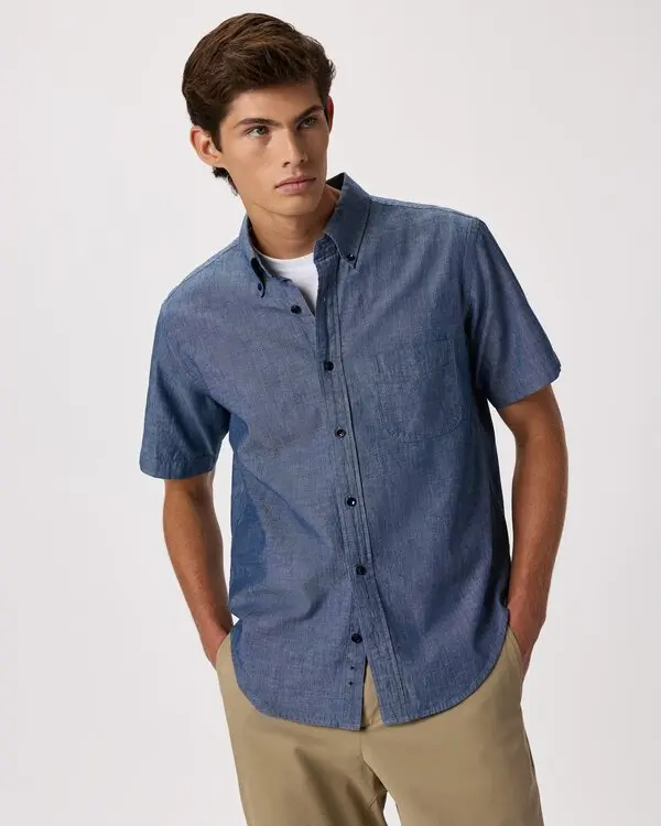 Quince 100% Organic Chambray Short Sleeve Shirt - Dark Chambray