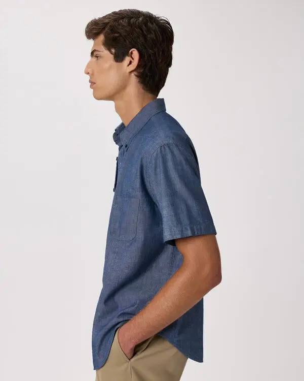 Quince 100% Organic Chambray Short Sleeve Shirt - Dark Chambray