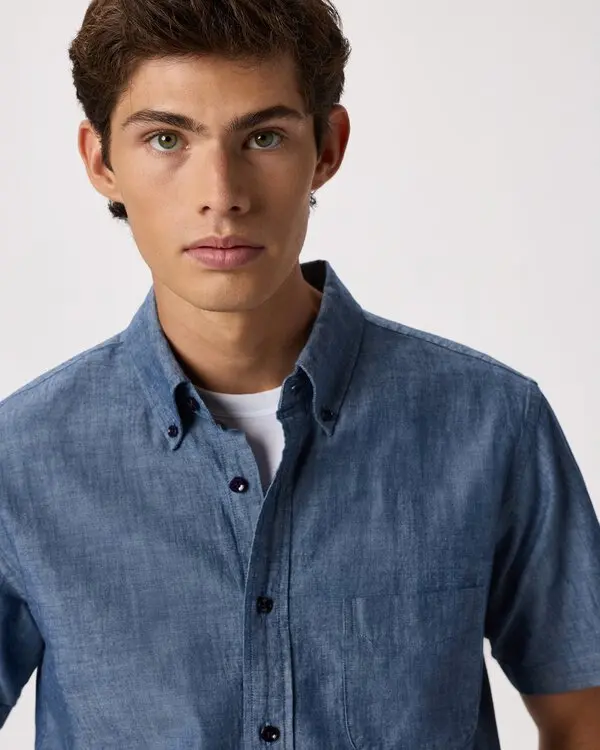 Quince 100% Organic Chambray Short Sleeve Shirt - Dark Chambray