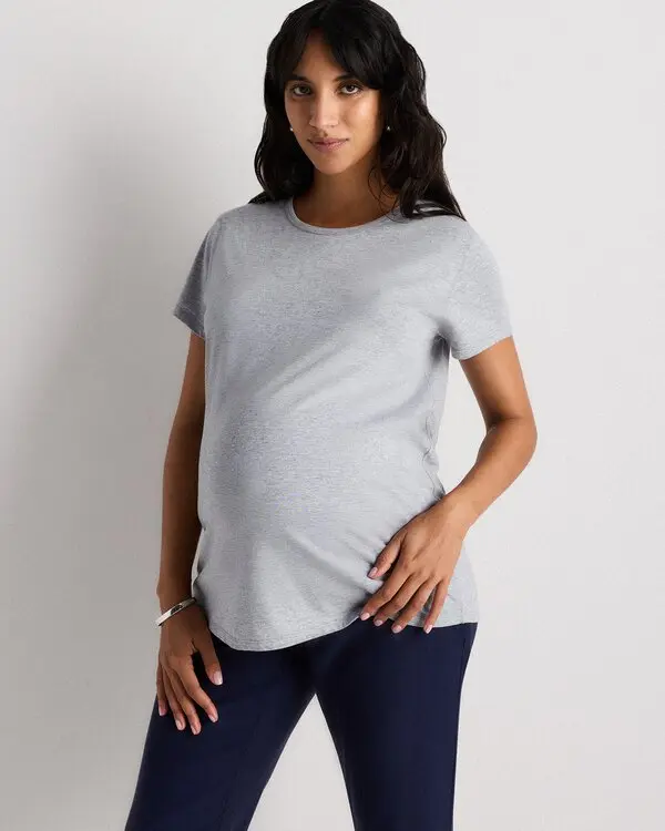 Quince Cotton Modal Maternity Crew Neck T-shirt - Heather Grey/olive