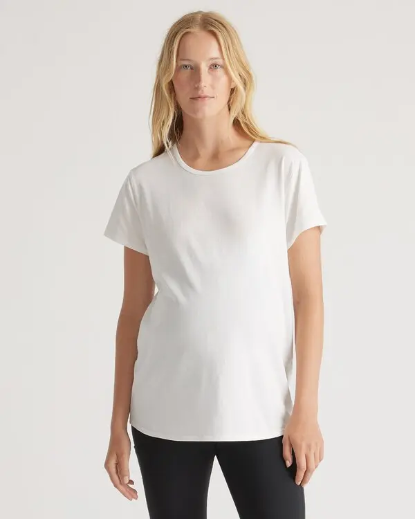 Quince Cotton Modal Maternity Crew Neck T-shirt - White/black