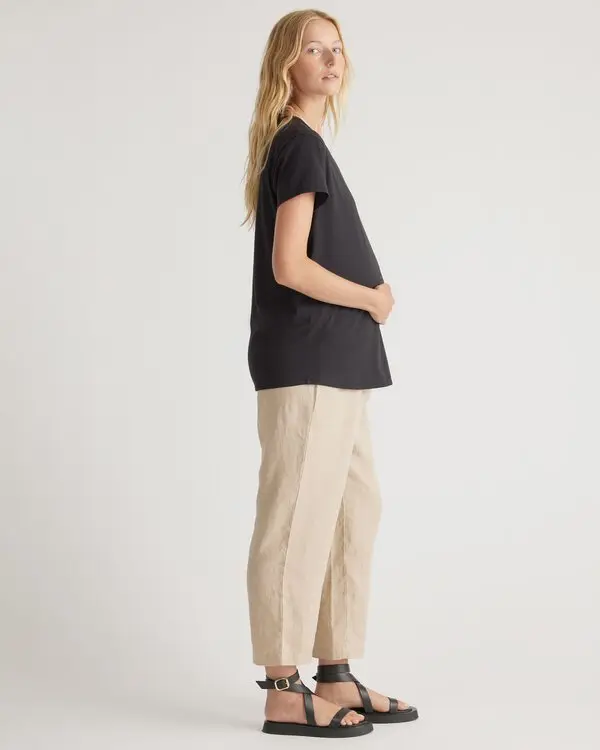 Quince Cotton Modal Maternity Crew Neck T-shirt - White/black