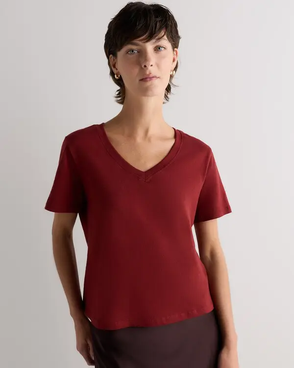 Quince Boxy V-neck T-shirt - Deep Brick Red