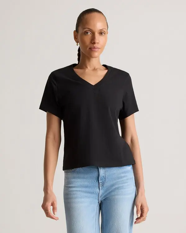 Quince Boxy V-neck T-shirt - True Black