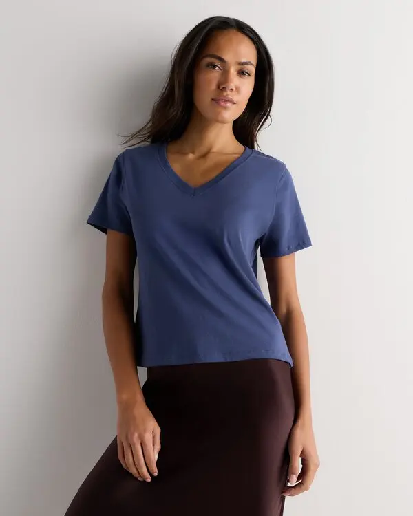 Quince Boxy V-neck T-shirt - Twilight Blue