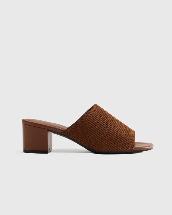 Quince Italian Leather & Eco Knit Heeled Mule - Cognac