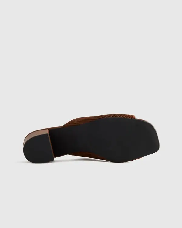 Quince Italian Leather & Eco Knit Heeled Mule - Cognac