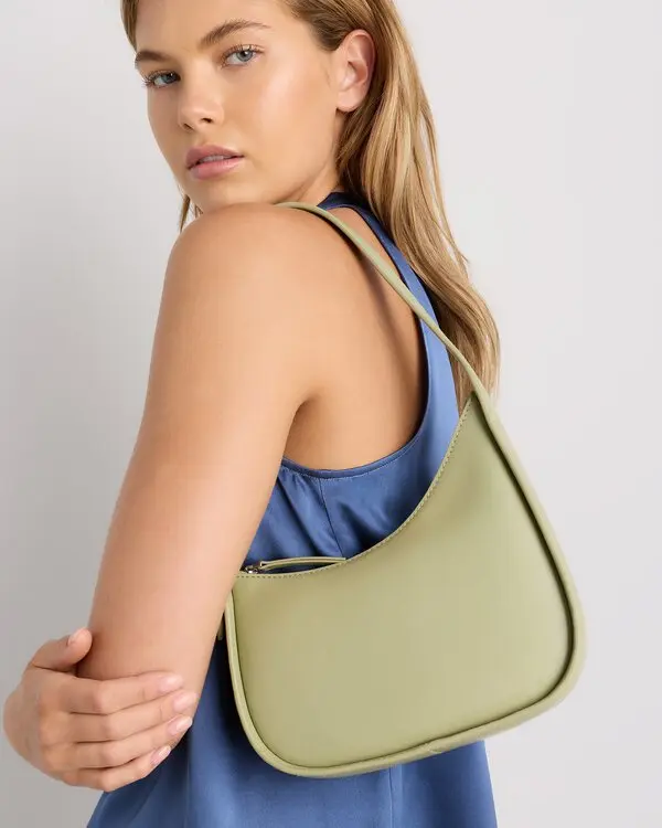 Quince Italian Leather Asymmetrical Mini Shoulder Bag - Tea Green