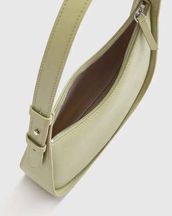 Quince Italian Leather Asymmetrical Mini Shoulder Bag - Tea Green