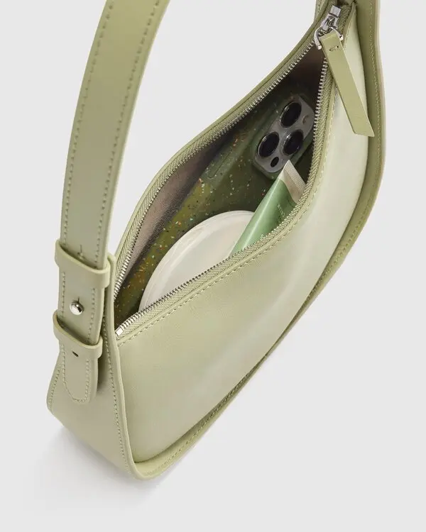 Quince Italian Leather Asymmetrical Mini Shoulder Bag - Tea Green