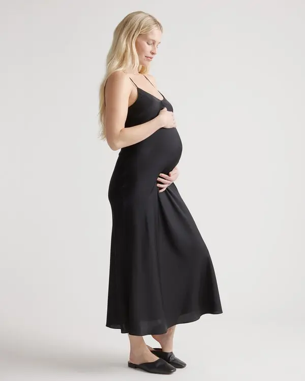 Quince Washable Stretch Silk Maternity Slip Dress - Black