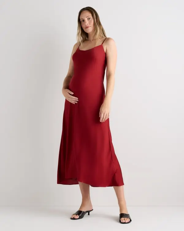 Quince Washable Stretch Silk Maternity Slip Dress - Clay Red