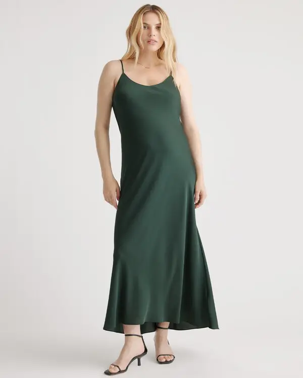 Quince Washable Stretch Silk Maternity Slip Dress - Forest Green