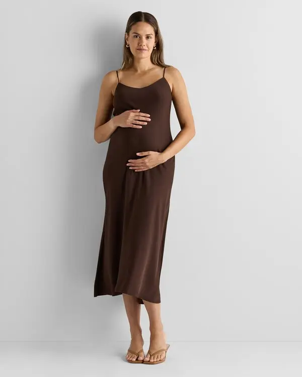 Quince Washable Stretch Silk Maternity Slip Dress - Hot Fudge