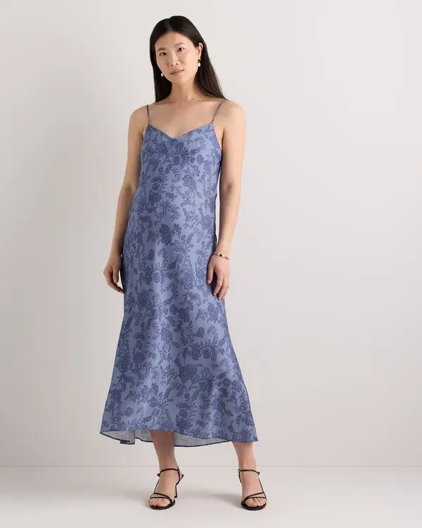Quince Washable Stretch Silk Maternity Slip Dress - Moonstone Blue Heirloom Floral